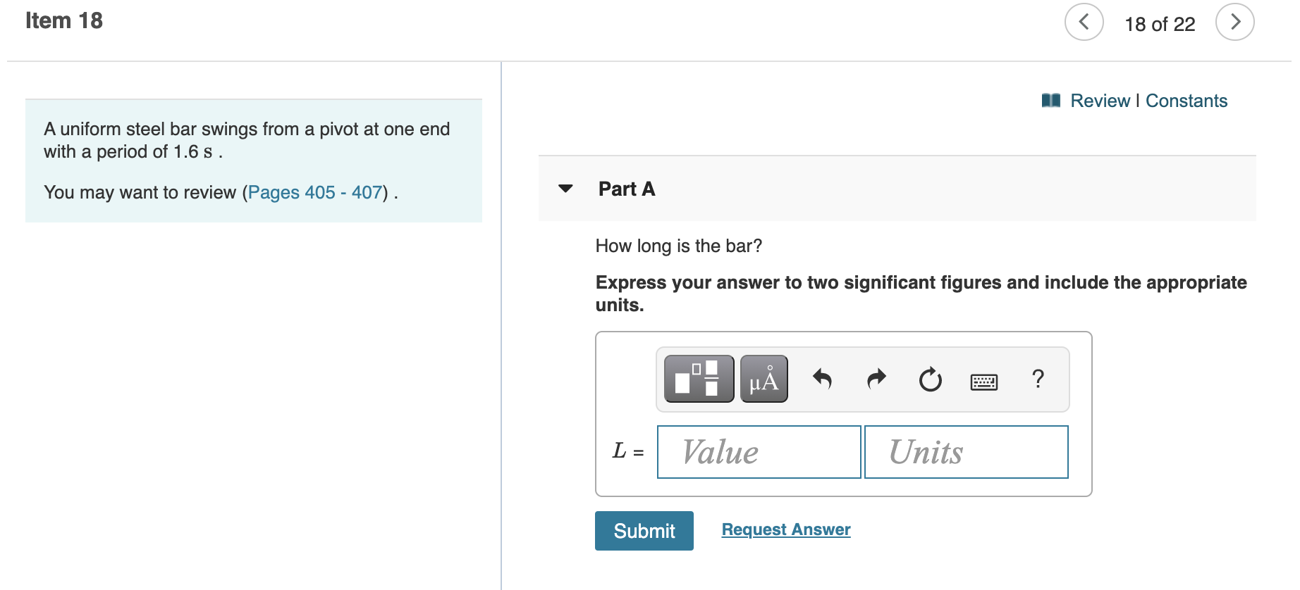 Solved Item 18 18 of 22 > A Review | Constants A uniform | Chegg.com
