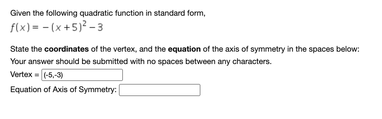 Solved Given the following quadratic function in standard | Chegg.com