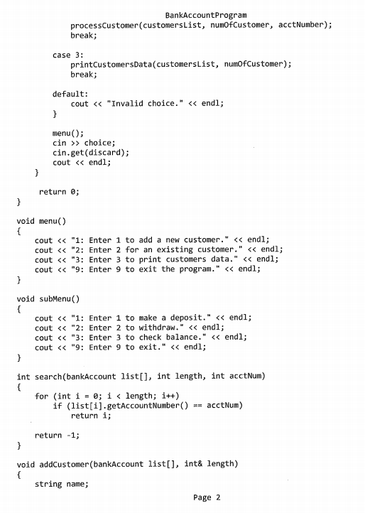C++ Instructions Open the bank account pdf | Chegg.com