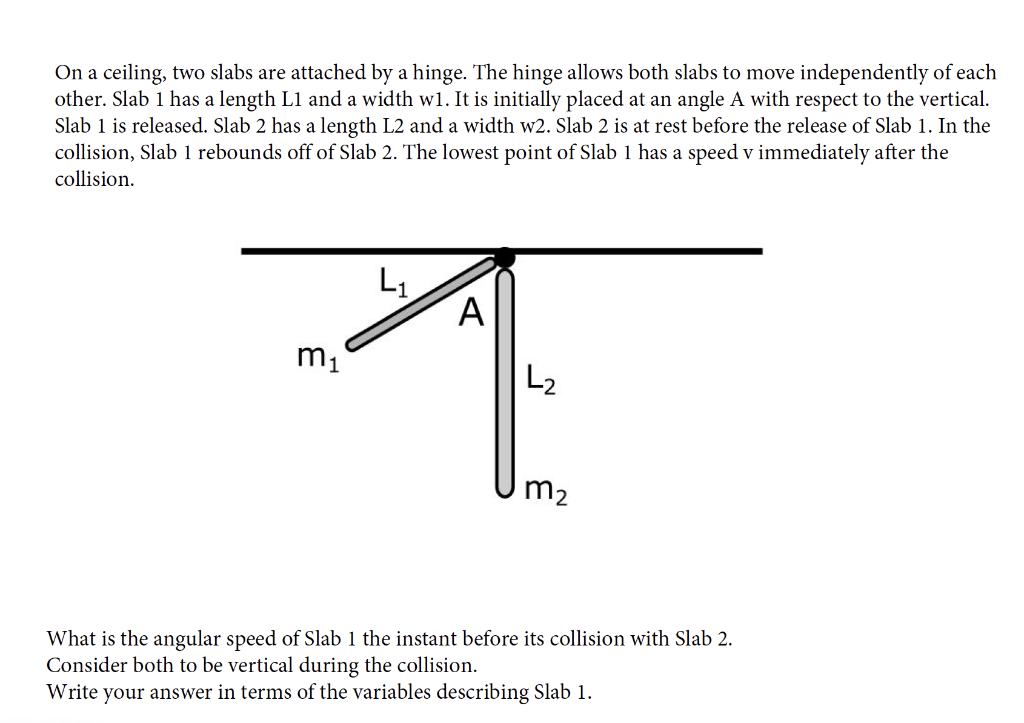 Solved On a ceiling, two slabs are attached by a hinge. The | Chegg.com