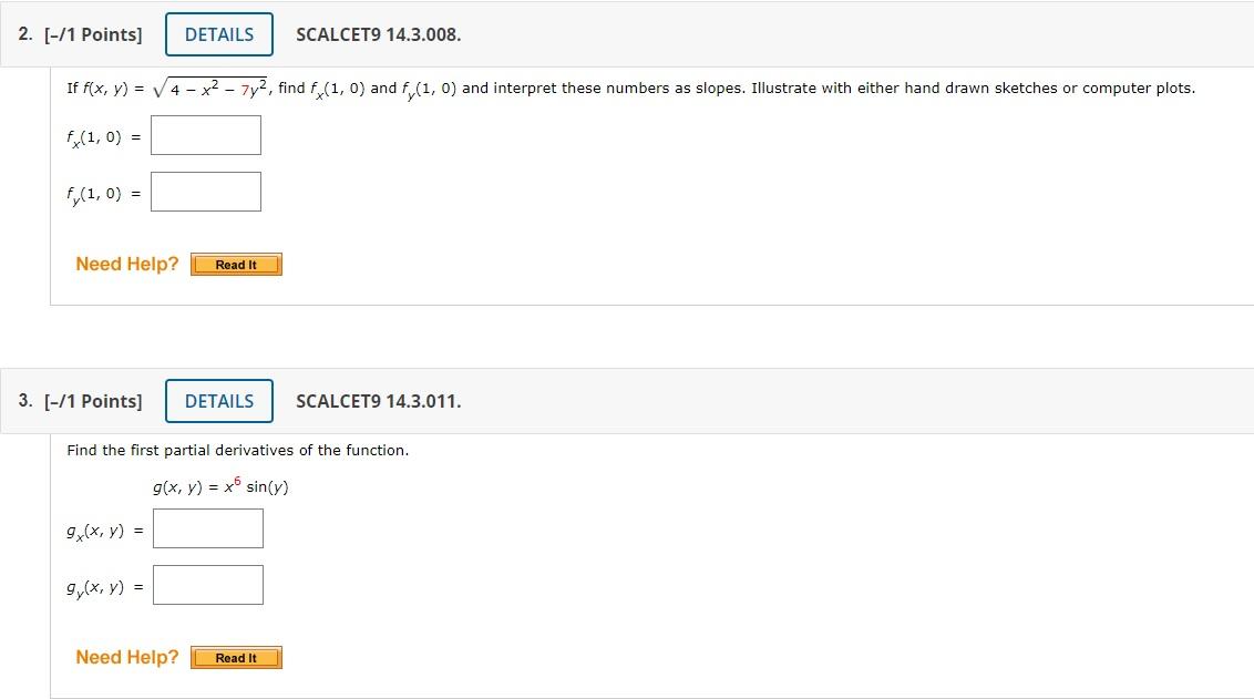 Solved [-/1 Points] SCALCET9 14.3.008. If f(x,y)=4−x2−7y2, | Chegg.com