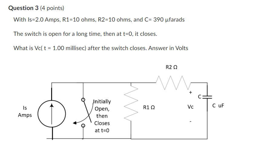 Solved With Is =2.0 Amps, R1=10 ohms, R2=10 ohms, and C= | Chegg.com