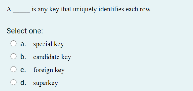 Solved A key can be described as a minimal superkey, a | Chegg.com