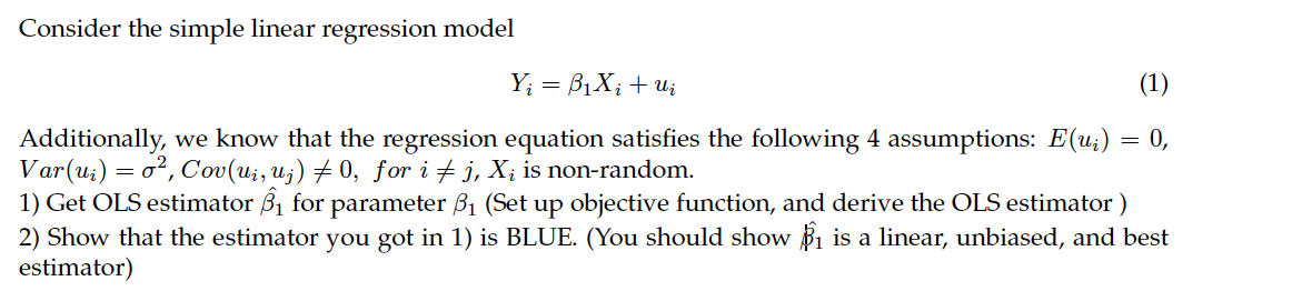 Solved Consider the simple linear regression model Y; = B1X; | Chegg.com