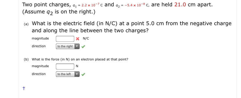 Solved Two point charges, 91 = 2.2 x 10-7c and qz = -5.4 x | Chegg.com