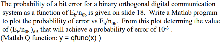 Solved The probability of a bit error for a binary | Chegg.com