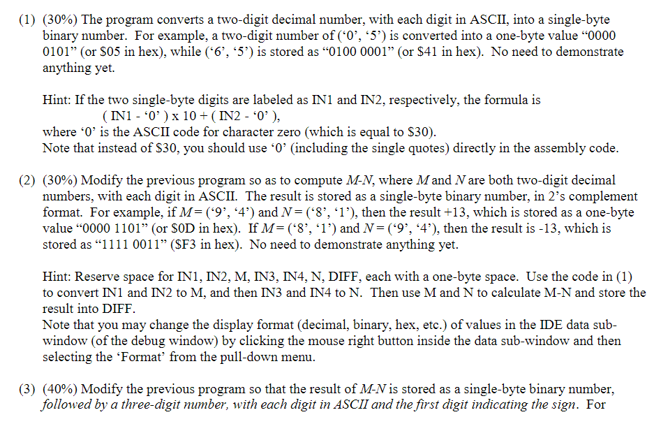 (1) (30%) The program converts a two-digit decimal | Chegg.com