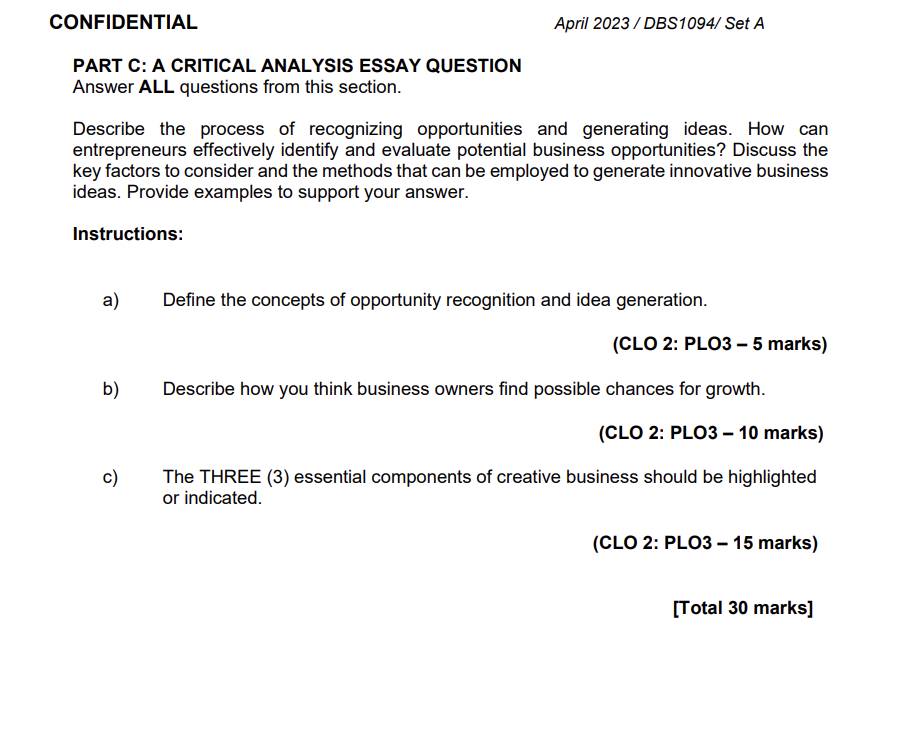 Solved PART C: A CRITICAL ANALYSIS ESSAY QUESTION Answer ALL | Chegg.com