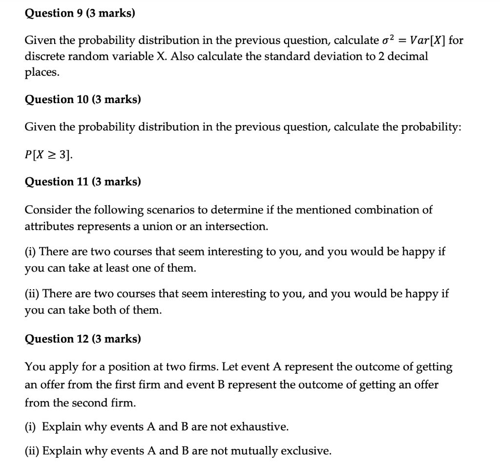Question 9 (3 marks) Given the probability | Chegg.com