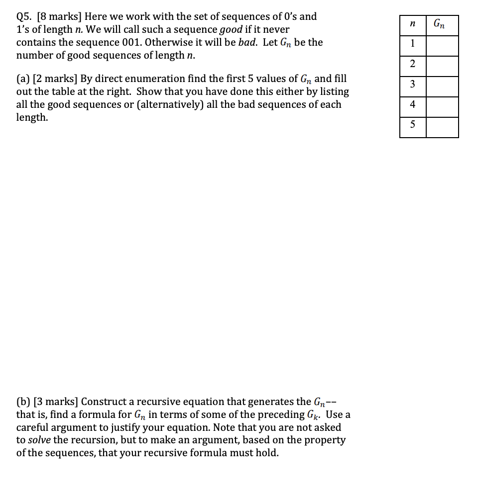 Solved Q5. [8 marks] Here we work with the set of sequences | Chegg.com