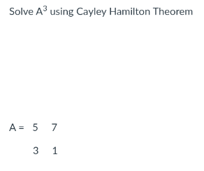 Solved Solve A using Cayley Hamilton Theorem A = 5 7 3 1 | Chegg.com