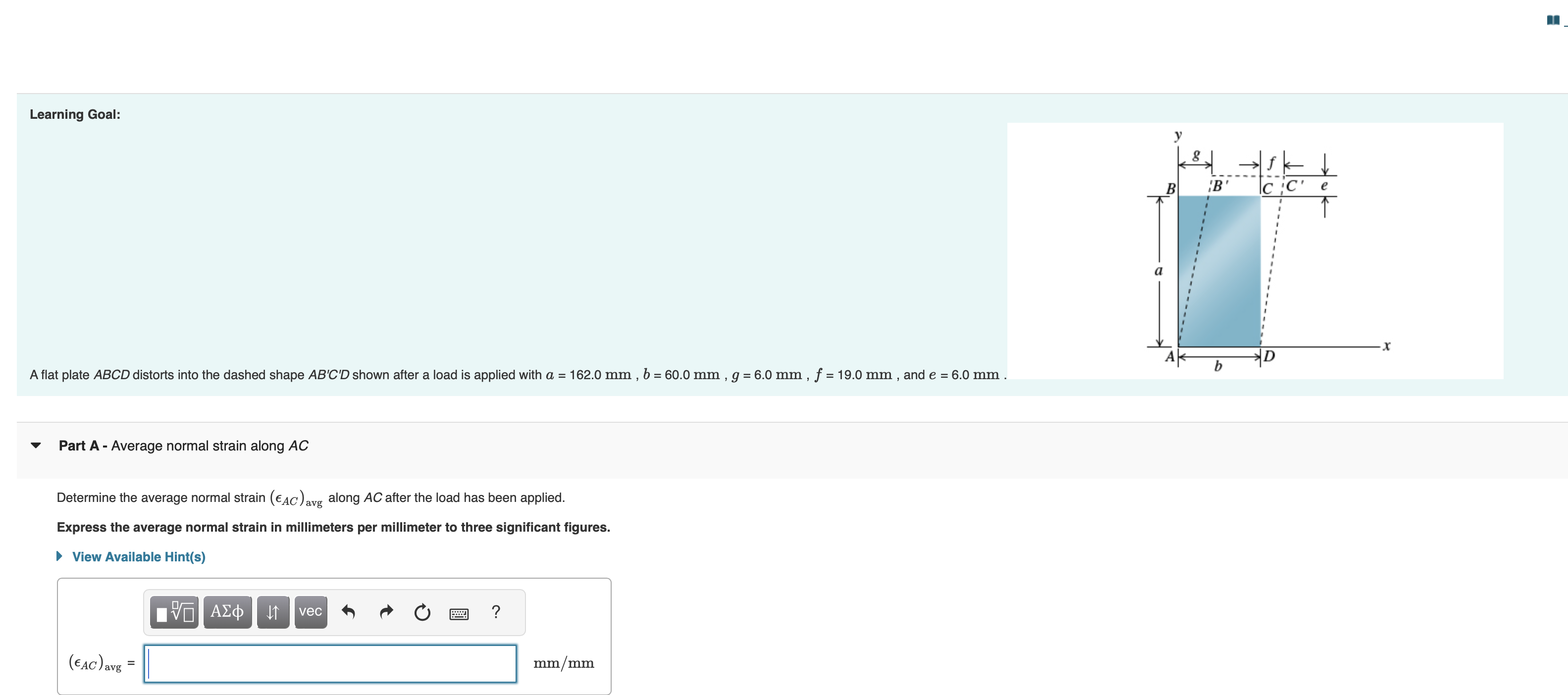 Solved Learning Goal: Part B - ﻿Average shear strain at | Chegg.com