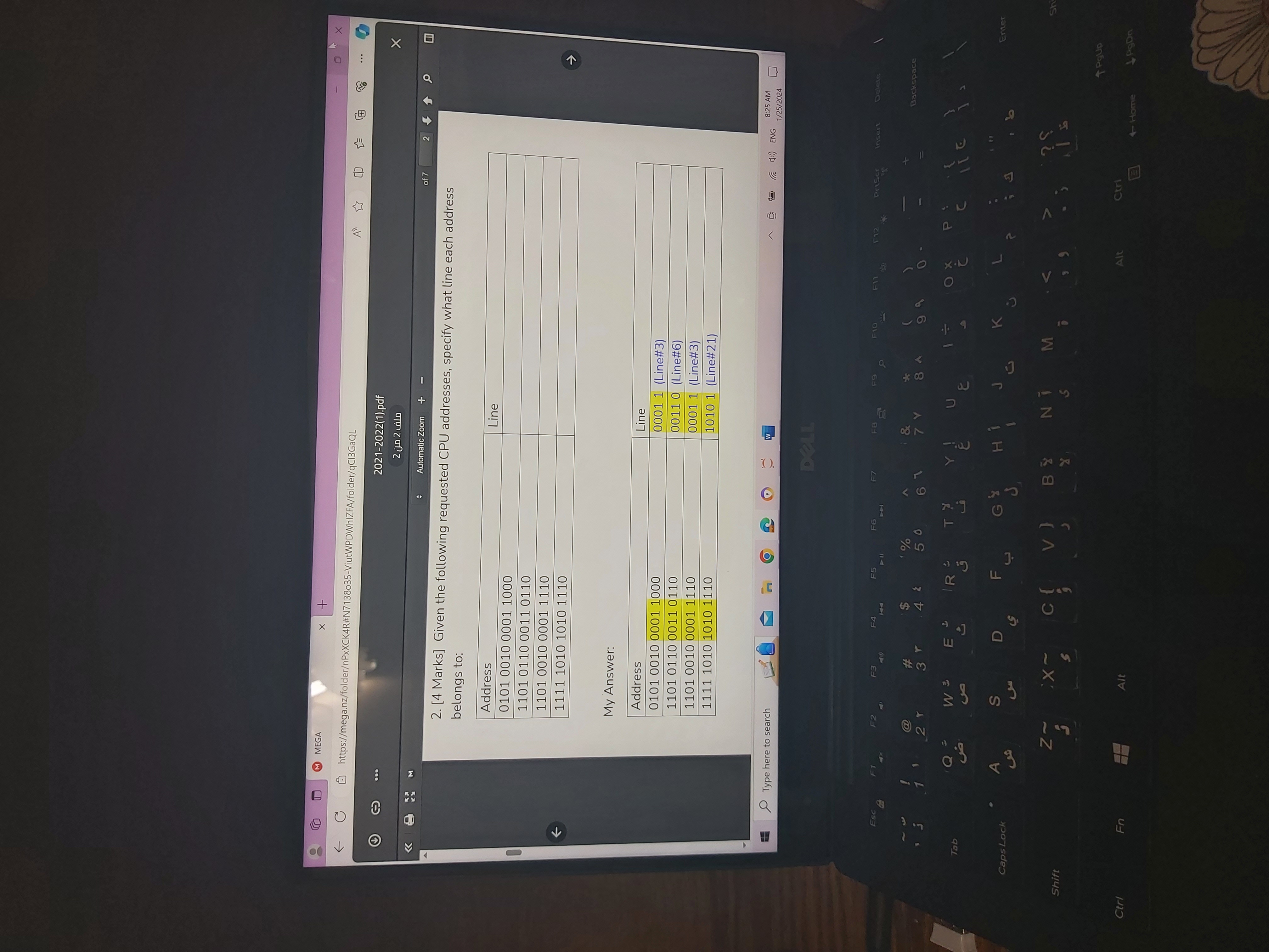Solved this cpu addresses what line each address belonng to | Chegg.com