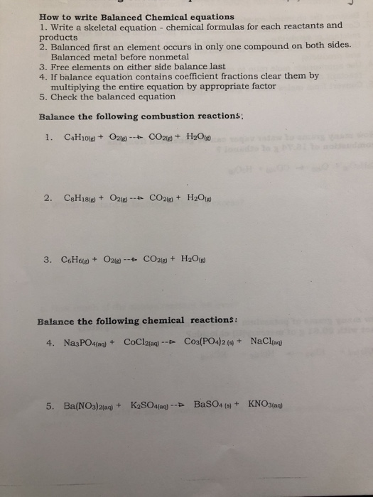 Solved How to write Balanced Chemical equations 1. Write a | Chegg.com