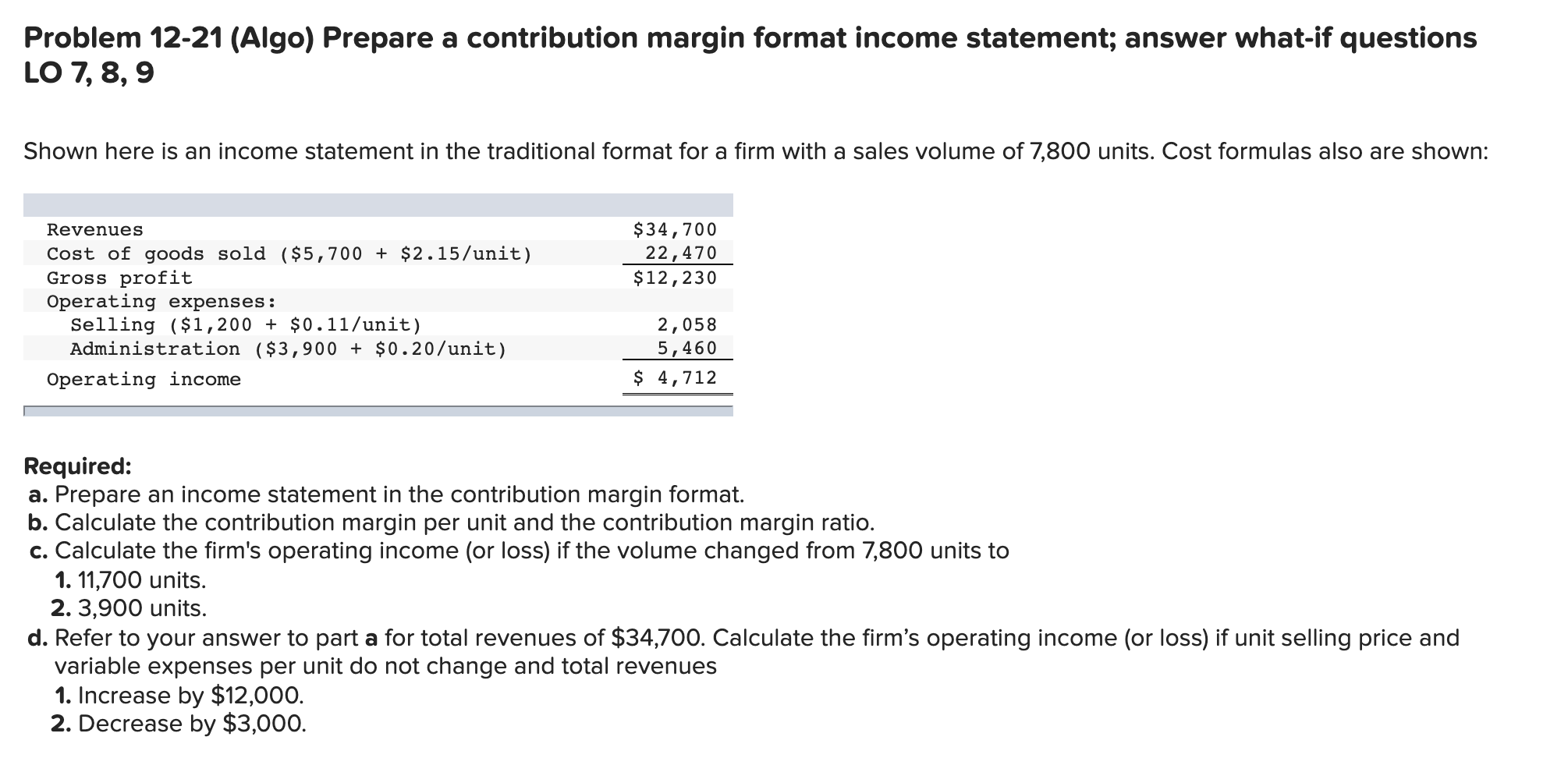 Solved Problem 12-21 (Algo) Prepare a contribution margin | Chegg.com