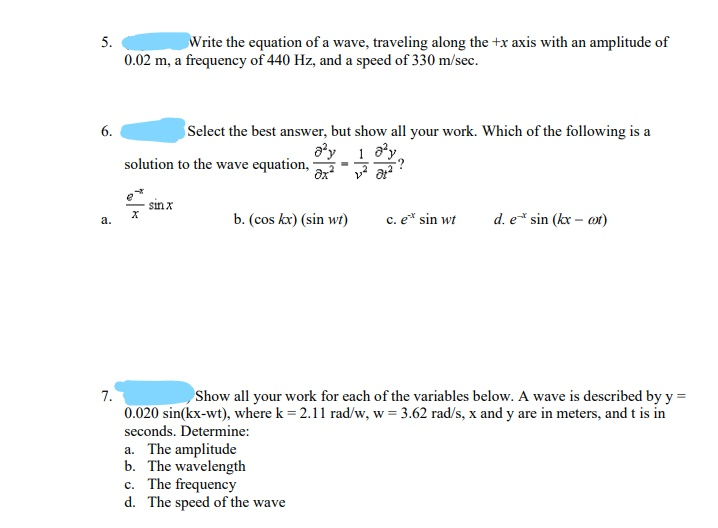 Solved 5. Write the equation of a wave, traveling along the | Chegg.com