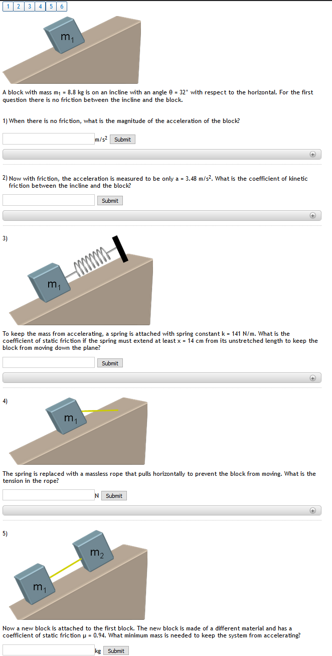 Solved mi A block with mass m1 = 8.8 kg is on an incline | Chegg.com