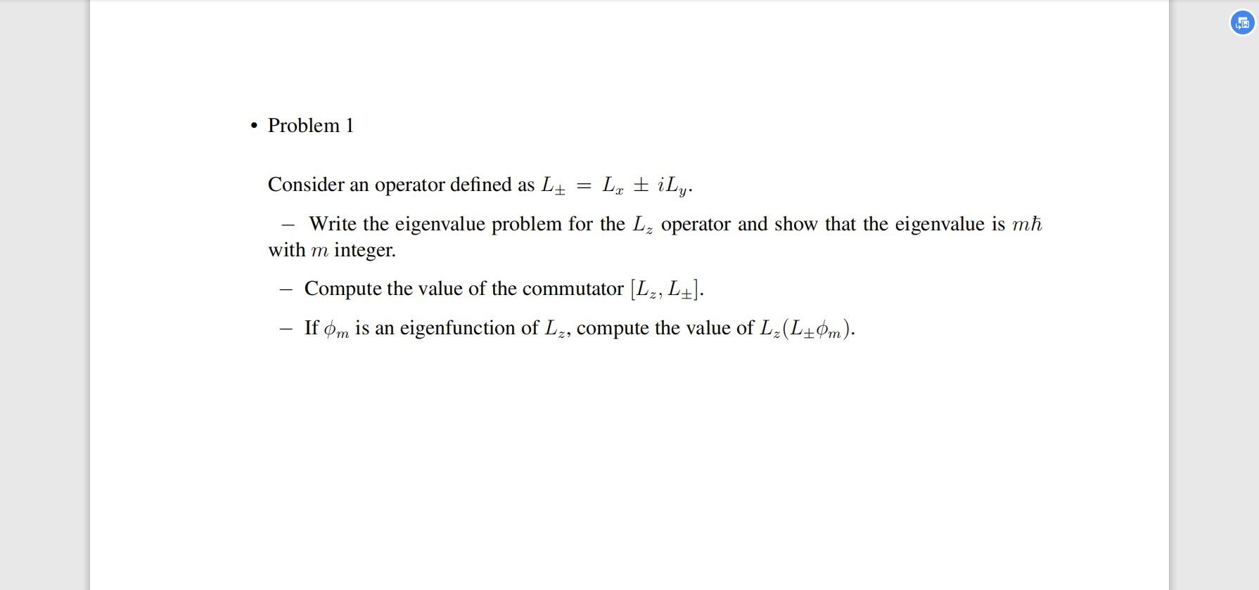Solved Problem 1 Consider an operator defined as L+ La + | Chegg.com