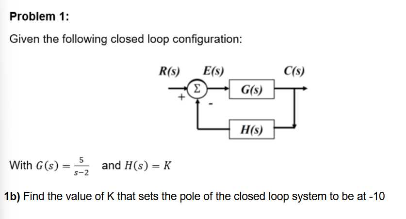 Solved Given the following closed loop configuration: With | Chegg.com