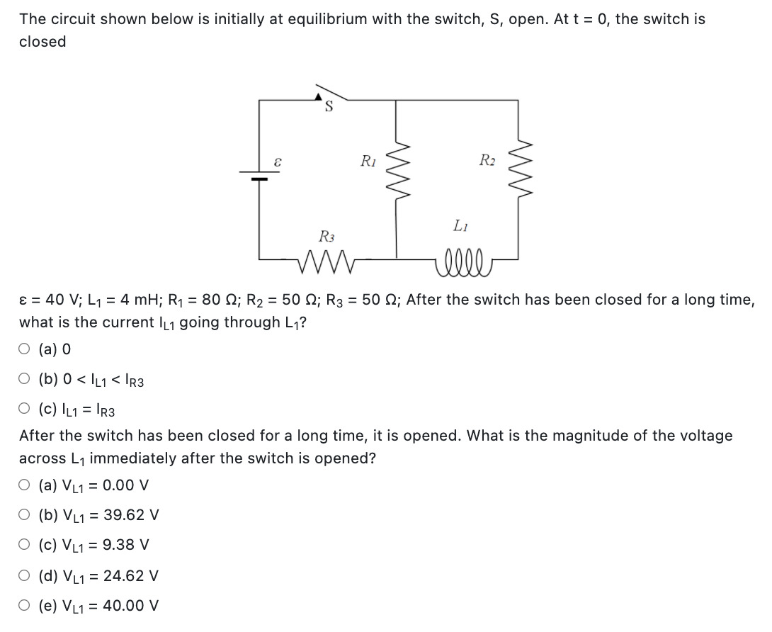 Solved The circuit shown below is initially at equilibrium | Chegg.com