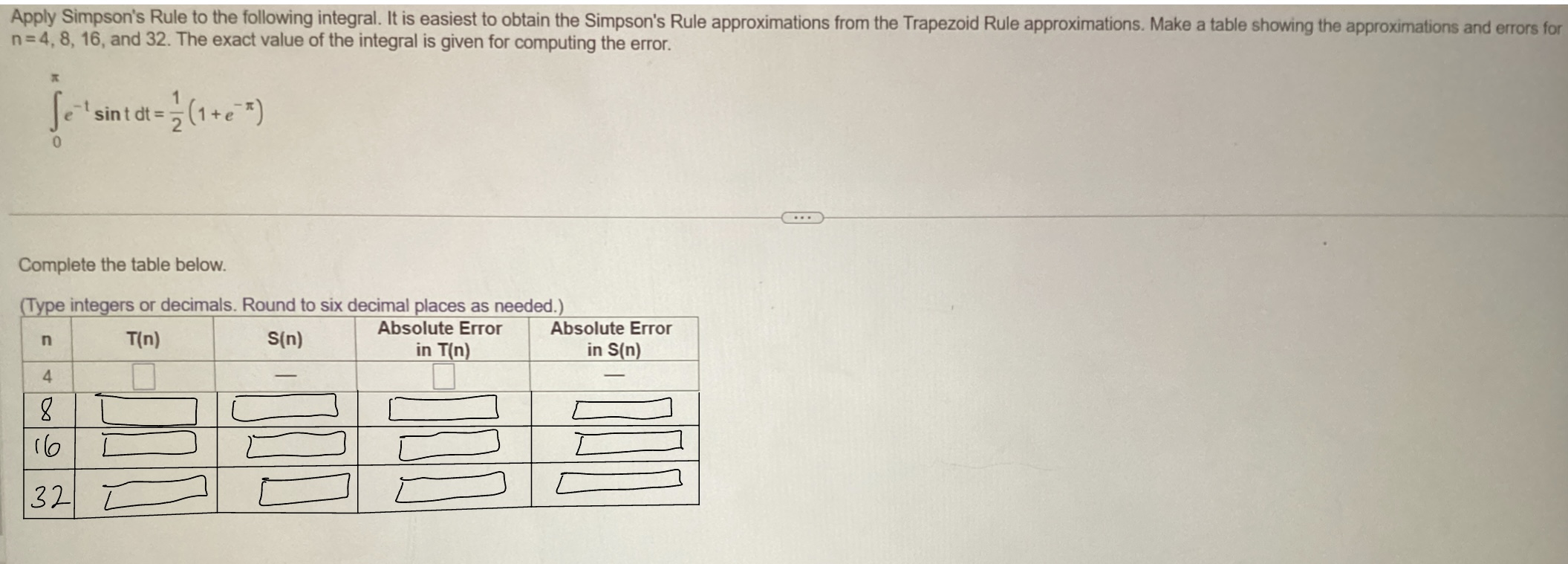 Solved Apply Simpson's Rule to the following integral. It is | Chegg.com