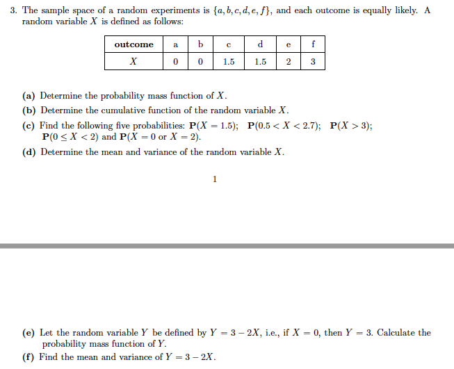Solved 3. The sample space of a random experiments is fa, | Chegg.com