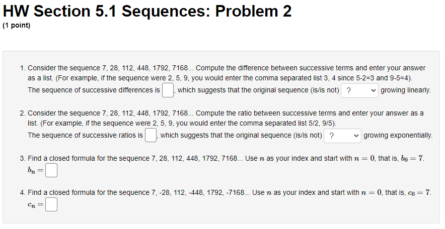 Solved HW Section 5.1 Sequences: Problem 2 1. Consider the | Chegg.com
