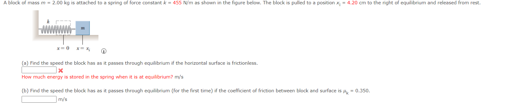 Solved (a) Find the speed the block has as it passes through | Chegg.com