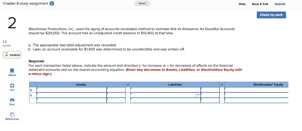 Solved Chapter 8 study assignment i Seved Help Save & Exit | Chegg.com