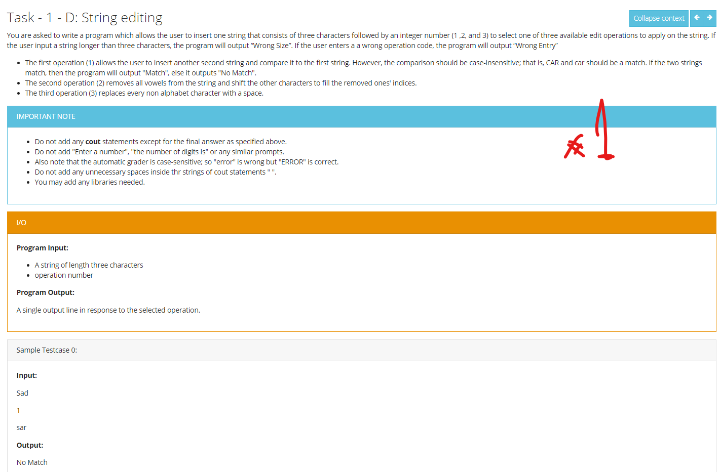 Solved Task - 1 - D: String editing Collapse context You are | Chegg.com