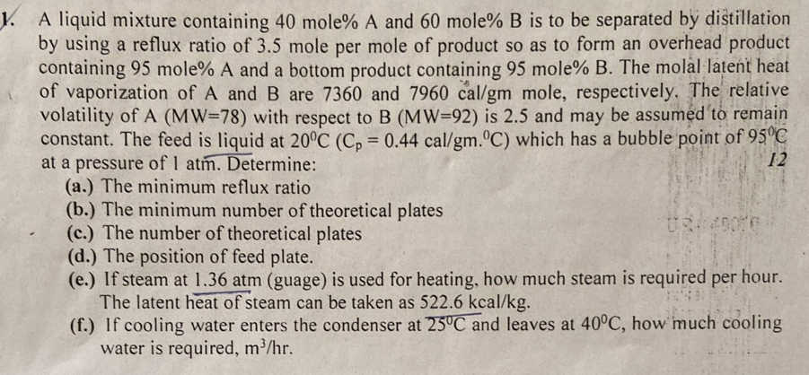 A liquid mixture containing 40mole%A and 60mole%B ﻿is | Chegg.com
