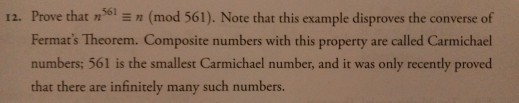 Solved 12. Prove that ' n (mod 561). Note that this example | Chegg.com