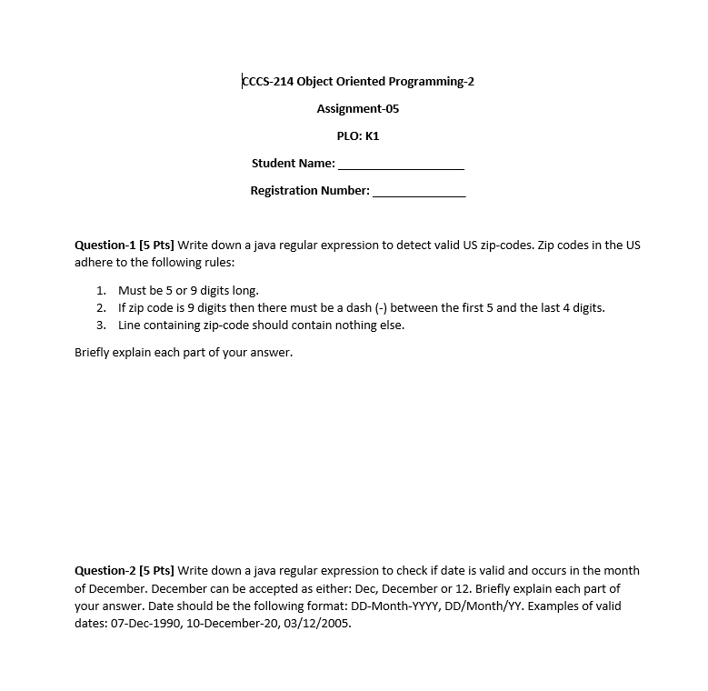 Solved CCCS-214 Object Oriented Programming-2 Assignment-05 | Chegg.com