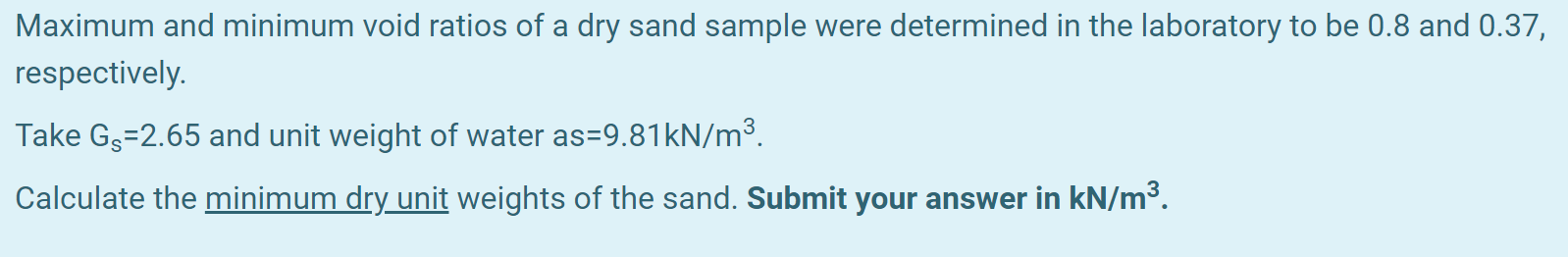 Solved Maximum and minimum void ratios of a dry sand sample | Chegg.com