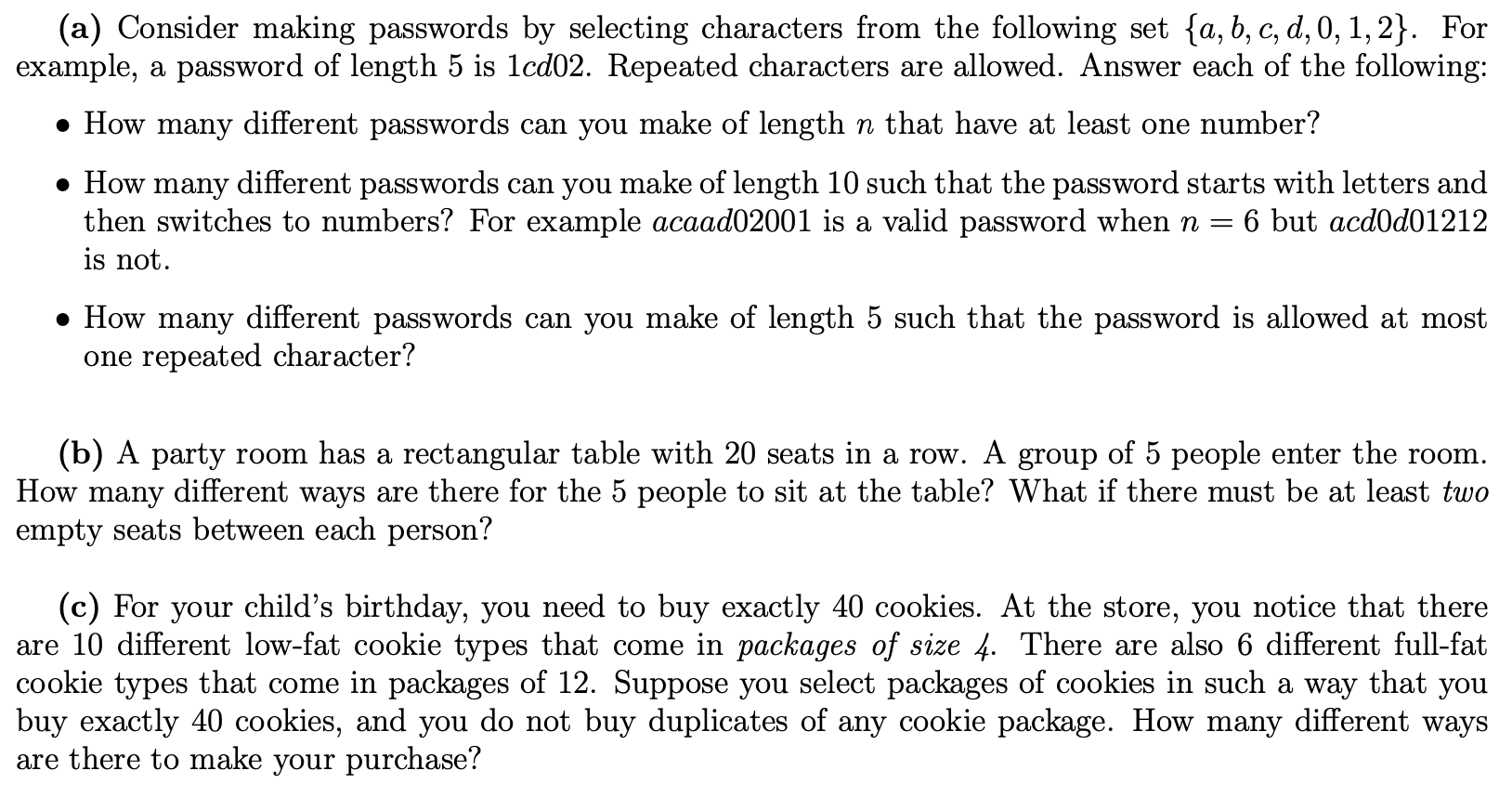 Solved (a) Consider making passwords by selecting characters | Chegg.com