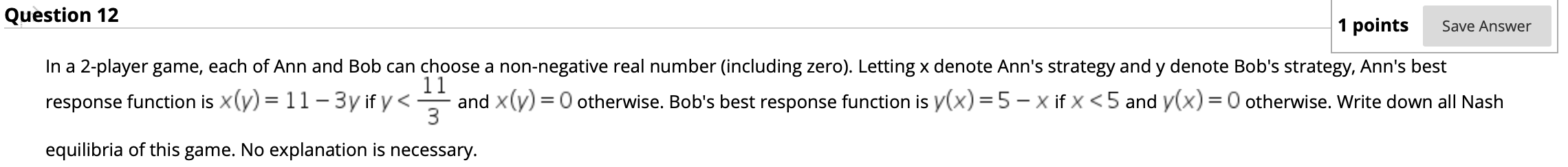 Solved Question 12 1 points Save Answer In a 2-player game, | Chegg.com