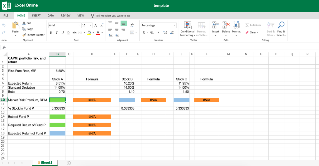 Solved Excel Online template ILE HOME INSERT DATA REVIEW | Chegg.com