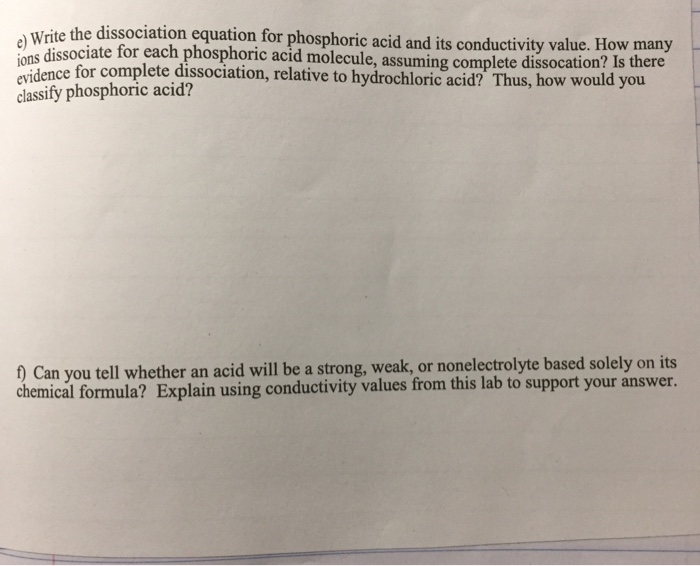 Solved e te the dissociation equation for phosphoric acid | Chegg.com