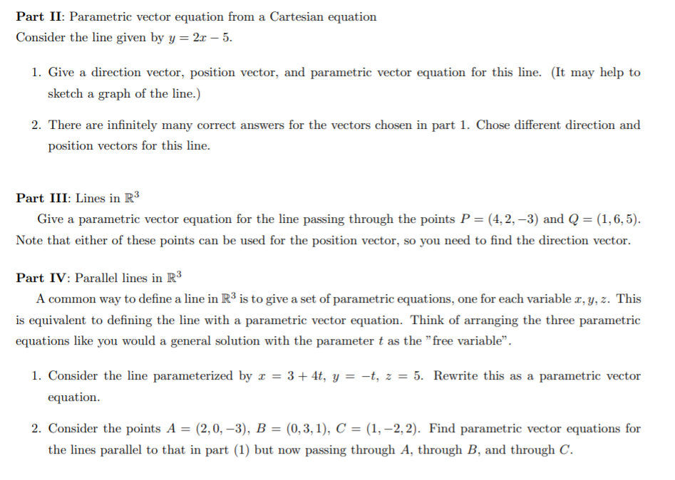 Solved Part II: Parametric vector equation from a Cartesian | Chegg.com