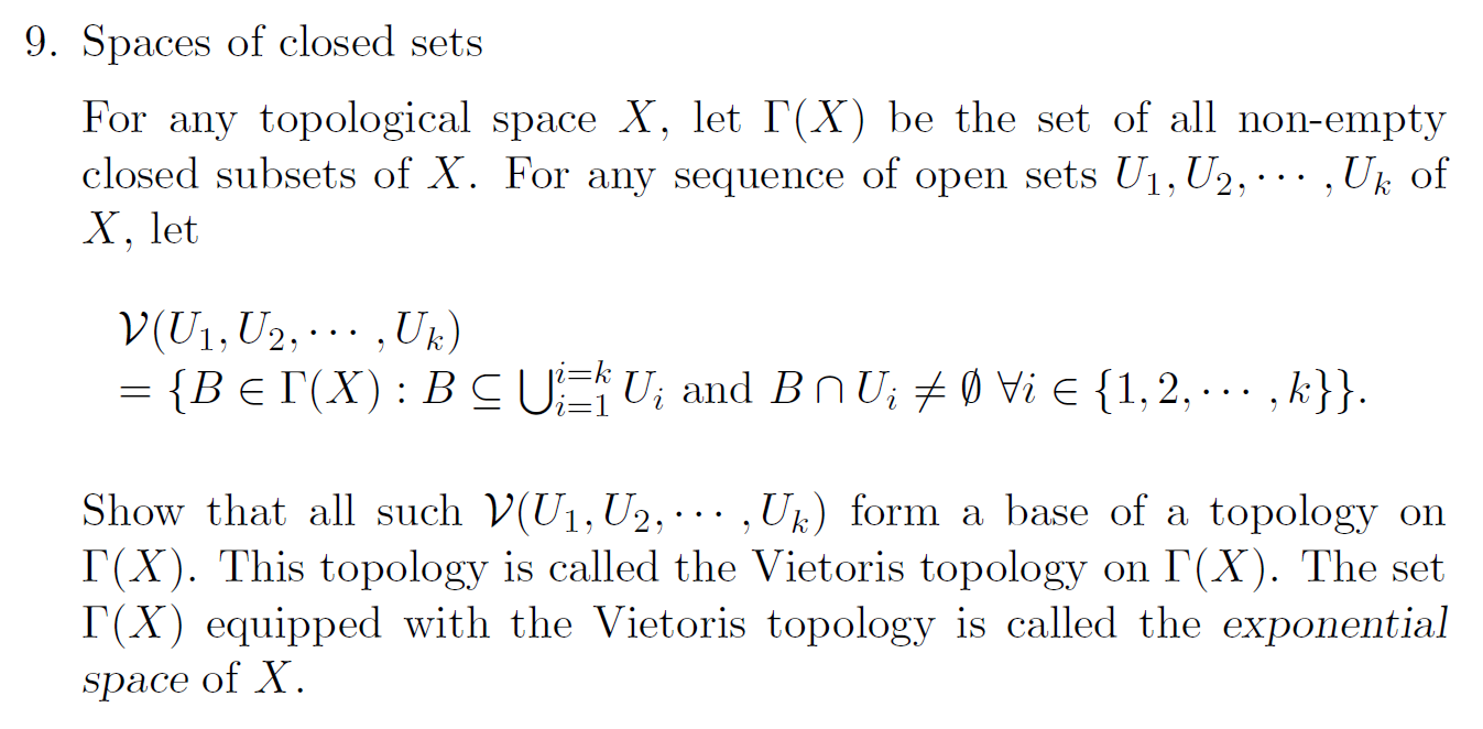 Solved 9. Spaces of closed sets For any topological space X, | Chegg.com