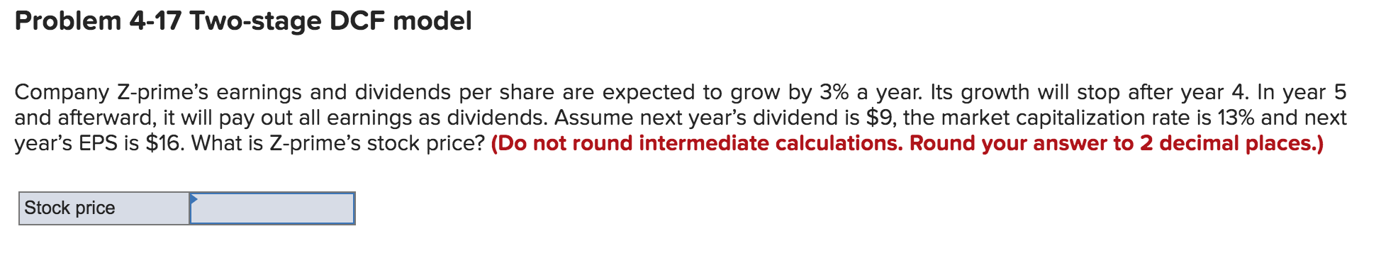Solved Problem 4-17 Two-stage DCF model Company Z-prime's | Chegg.com
