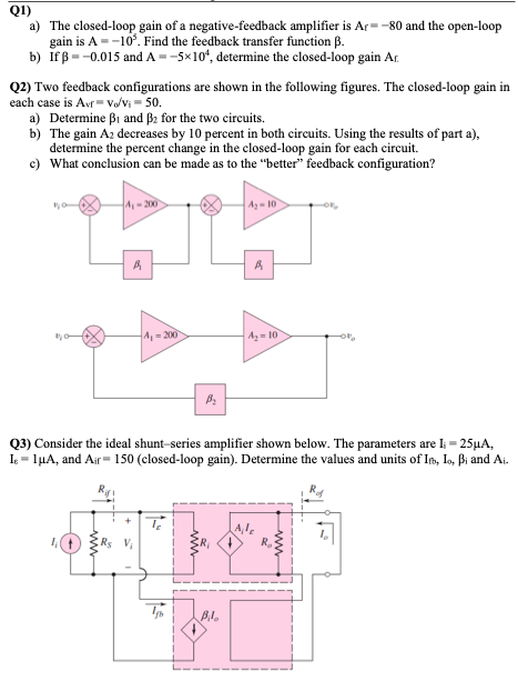 Solved a) The closed-loop gain of a negative-feedback | Chegg.com