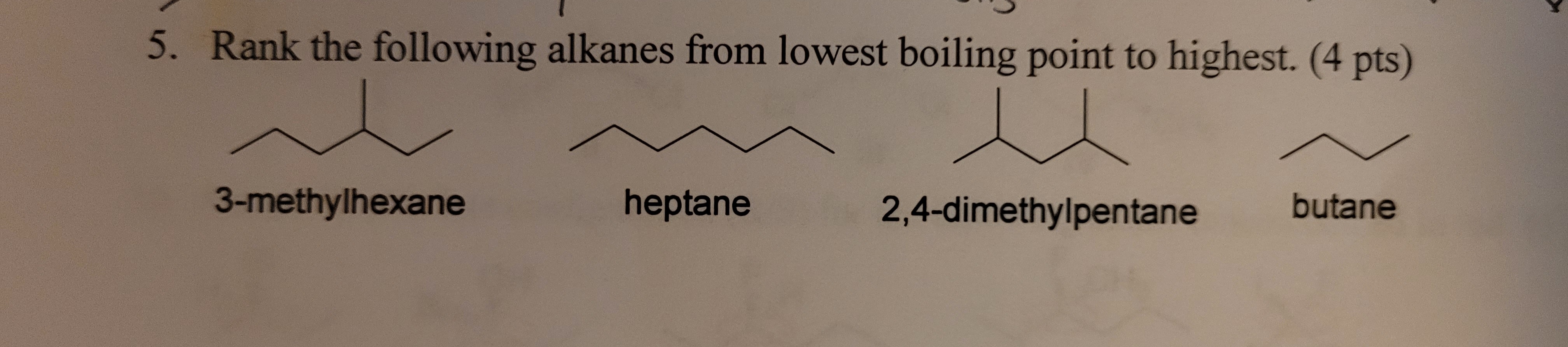 Solved Rank the following alkanes from lowest boiling point | Chegg.com
