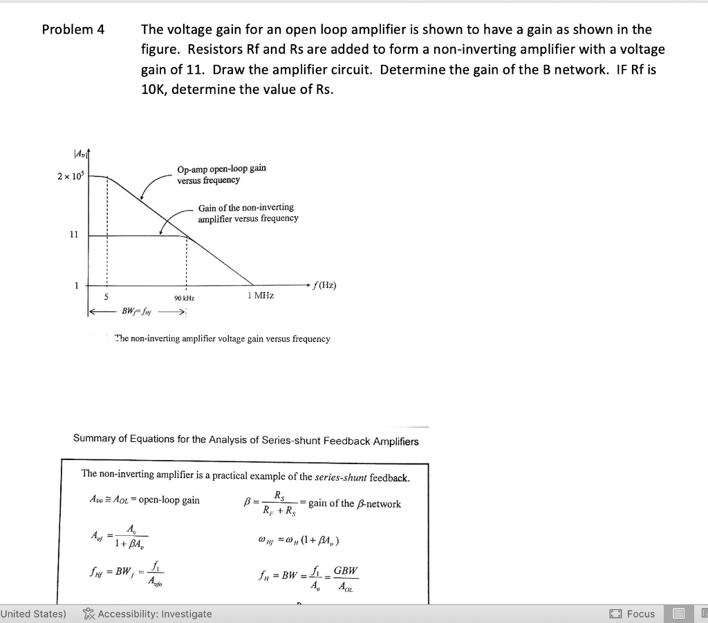 Solved Problem 4 The voltage gain for an open loop amplifier | Chegg.com