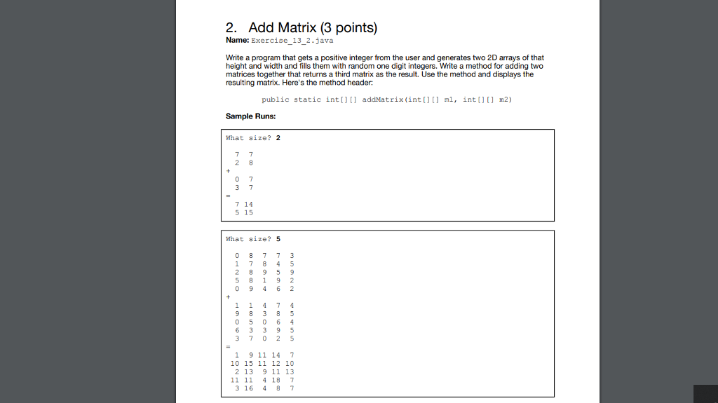 Solved 2. Add Matrix (3 points) Name: Exercise 13_2.java | Chegg.com