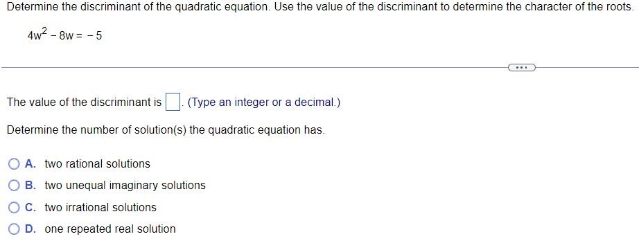 Solved Determine the discriminant of the quadratic equation. | Chegg.com