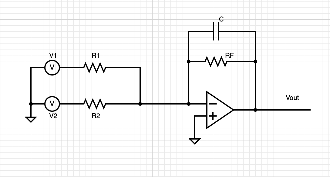 Solved с V1 R1 RF w V ww Vout V V2 R2 + | Chegg.com