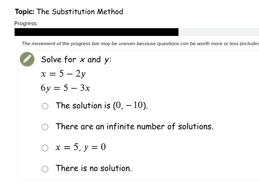 Solved Topic: The Substitution Method Progress: The movement | Chegg.com