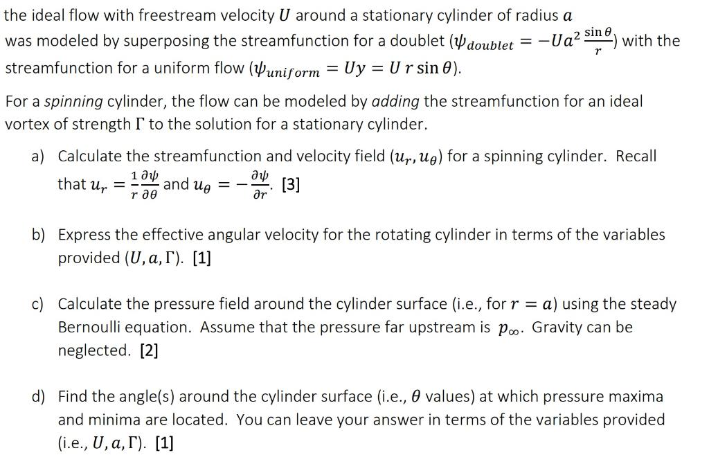 Solved r - the ideal flow with freestream velocity U around | Chegg.com