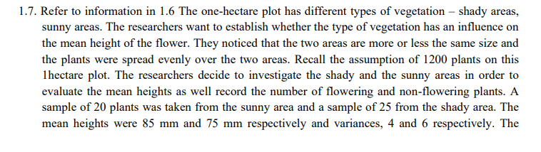 1.7. Refer to information in 1.6 The one-hectare plot | Chegg.com